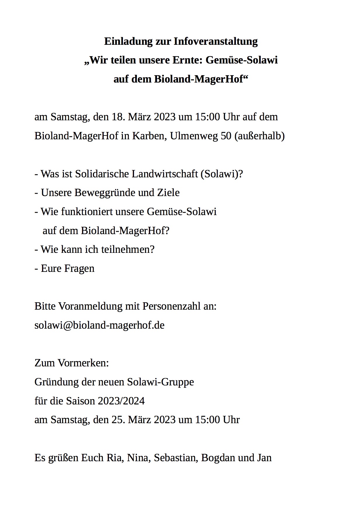 SoLaWi Solidarische Landwirtschaft auf dem Bioland-MagerHof in Karben